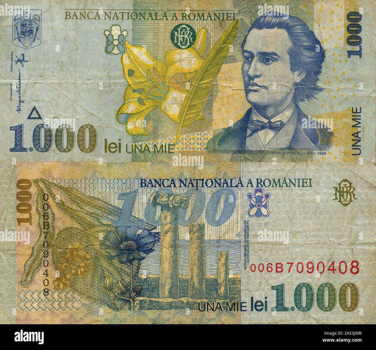 Central Bank of Romania 1000 Lei Banknote, Bucarest 1998 Stock Photo ...
