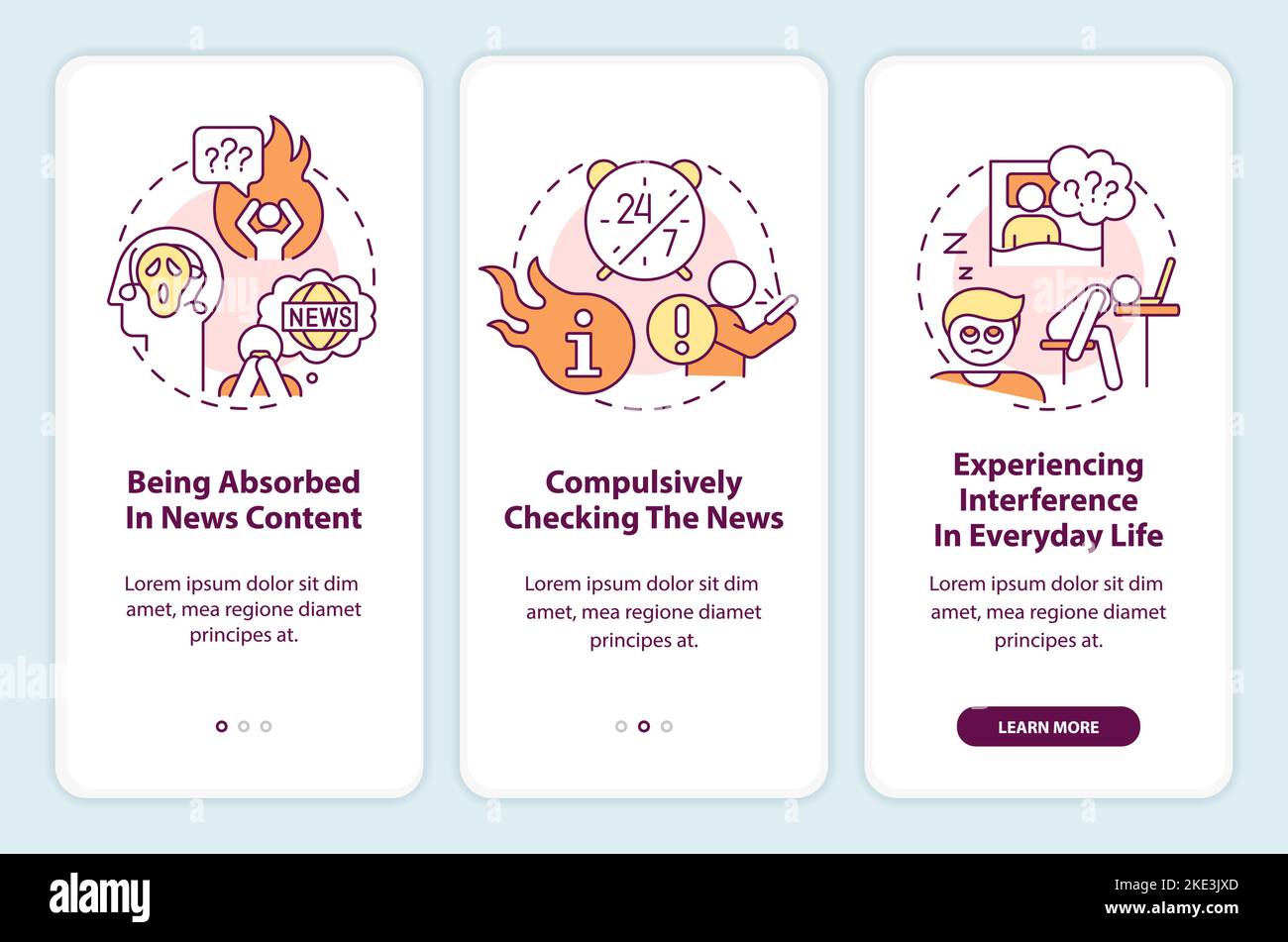 Problematic news consumption onboarding mobile app screen Stock Vector ...