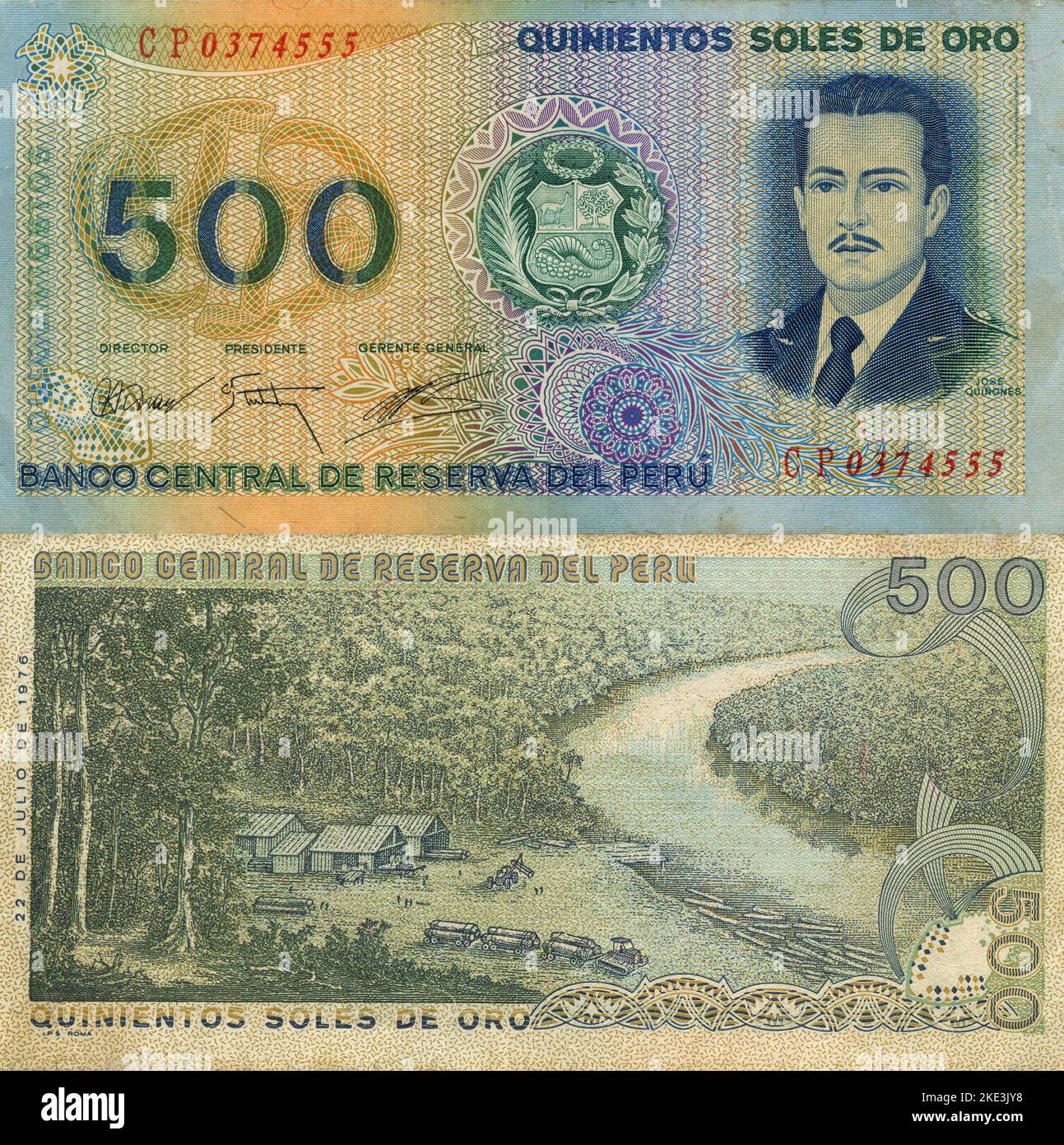 Central Bank of Peru 500 Soles de Oro Banknote, Lima 1976 Stock Photo ...