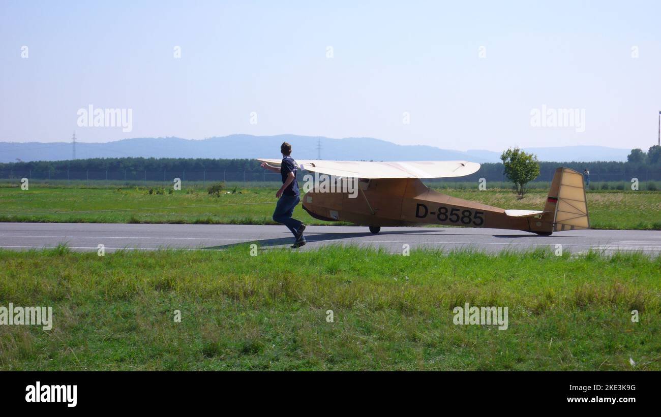 classic glider plane starting at August Euler Flugplatz Griesheim Stock ...