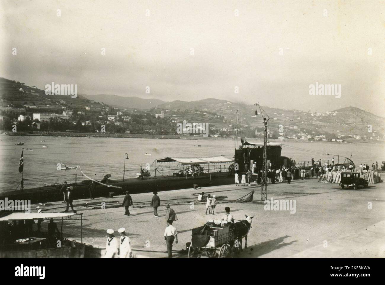Italian Royal Navy submarine Balilla class moored in port, Italy 1940s ...