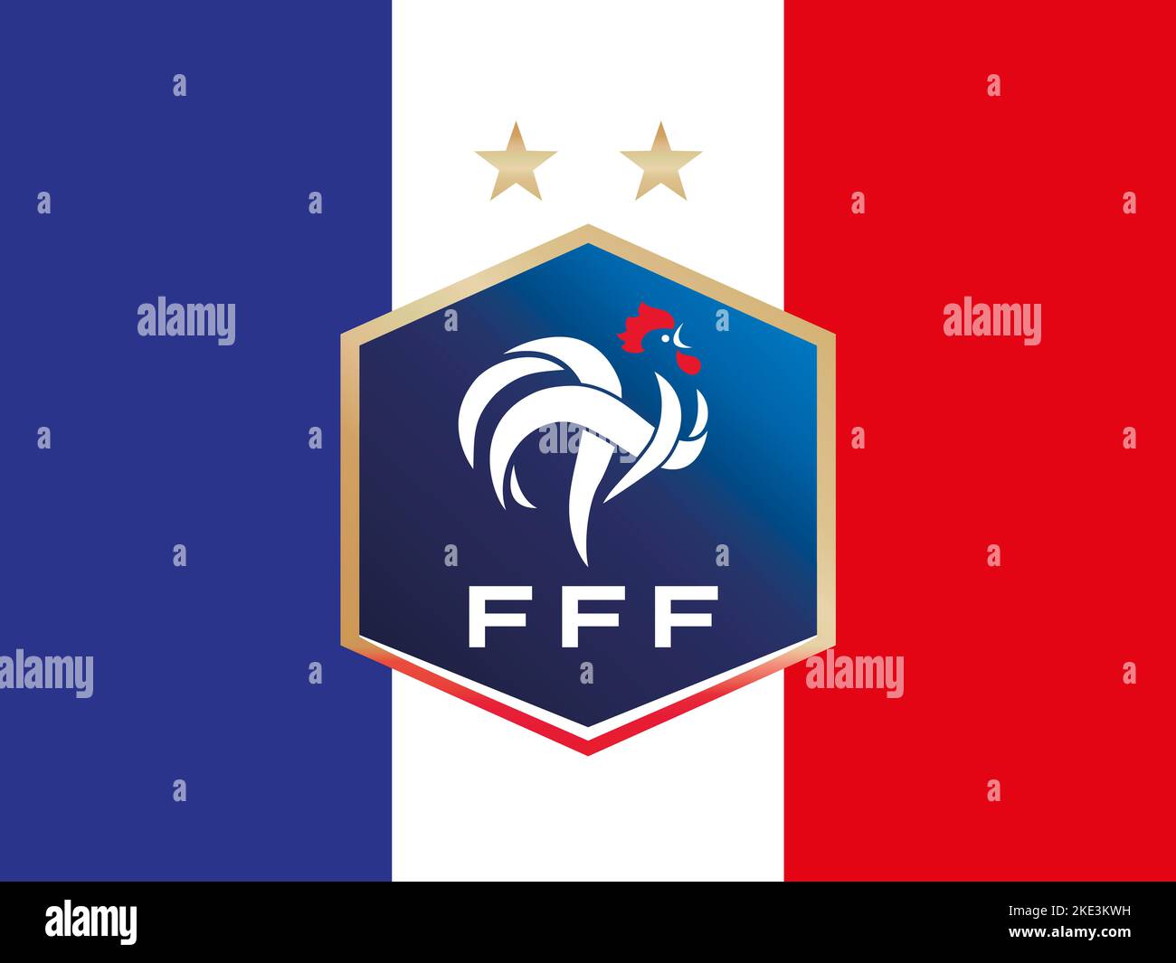 Coat of arms of the French Football Federation FFF on the French flag ...