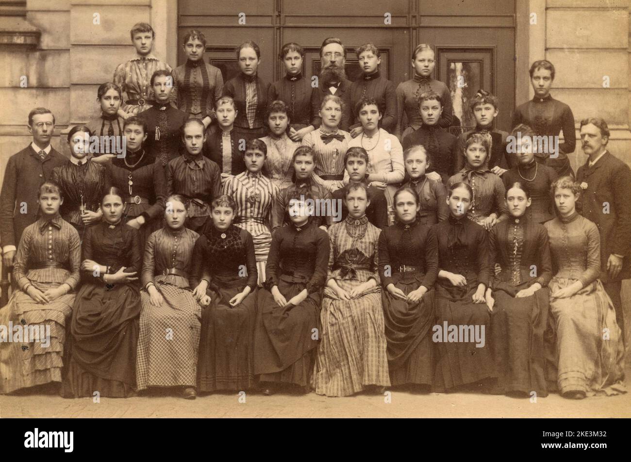 Class photo with girls students and teachers from the school, Germany ...