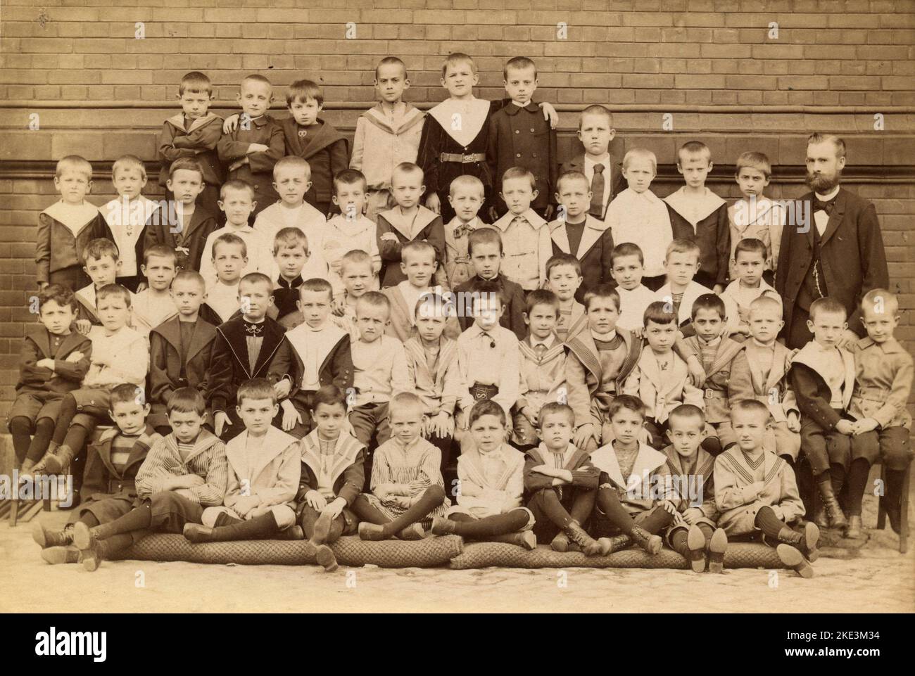 Class photo with small boys from the elementary school, Germany 1890s ...