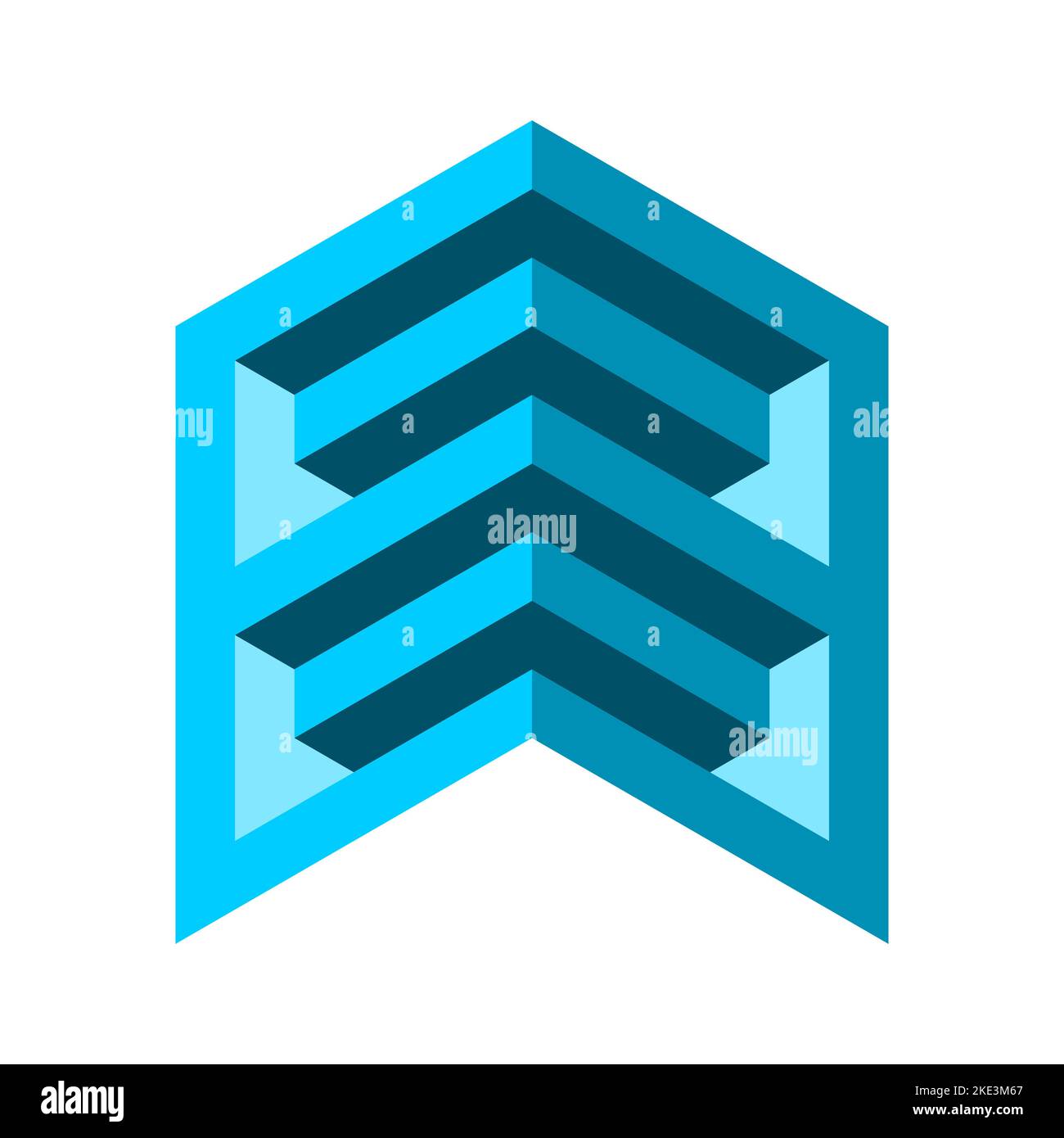 Blue building arrow logo design template. Isometric skyscraper block ...