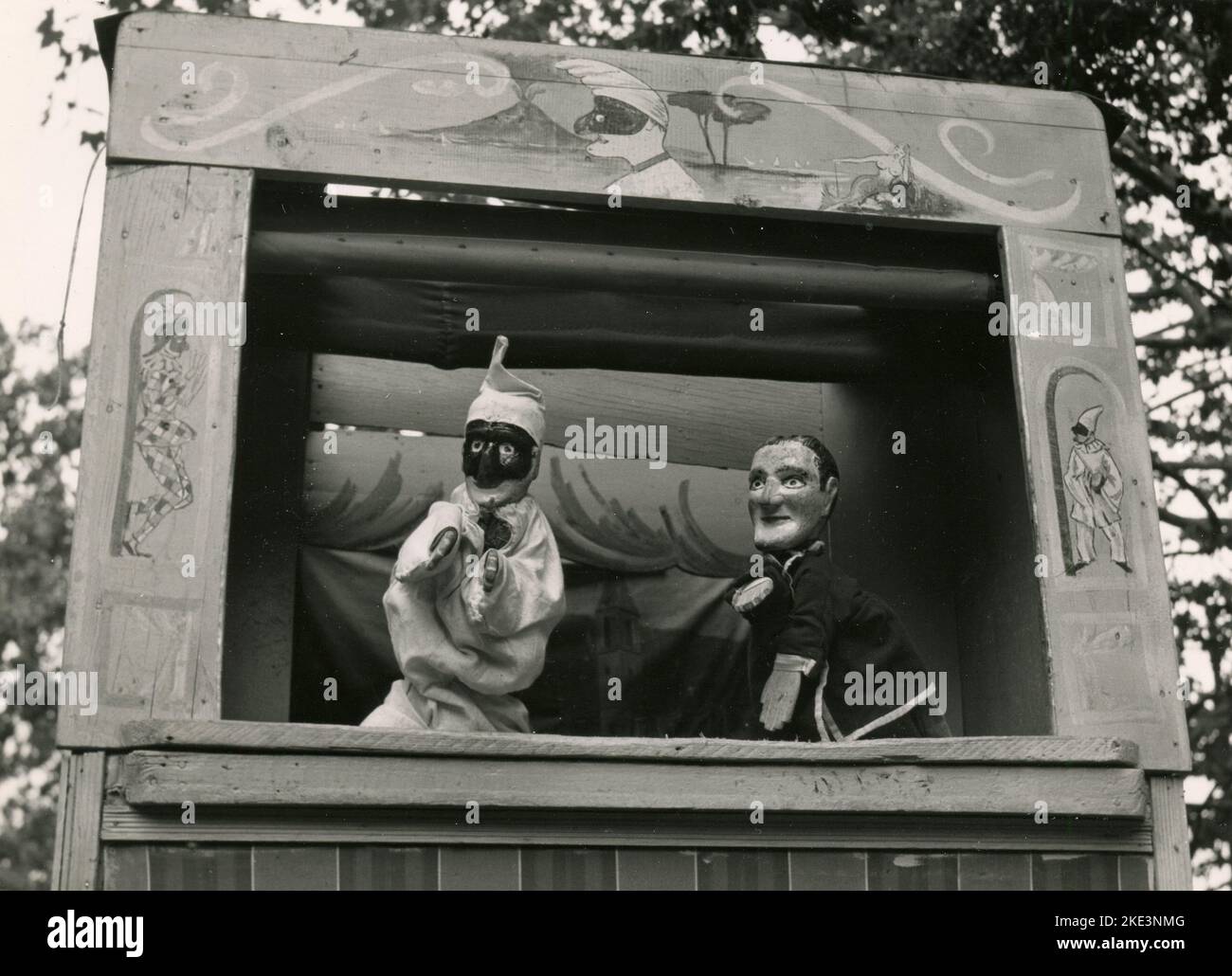 Pulcinella mask at the puppet theater in the Pincio, Rome, Italy 1960s ...