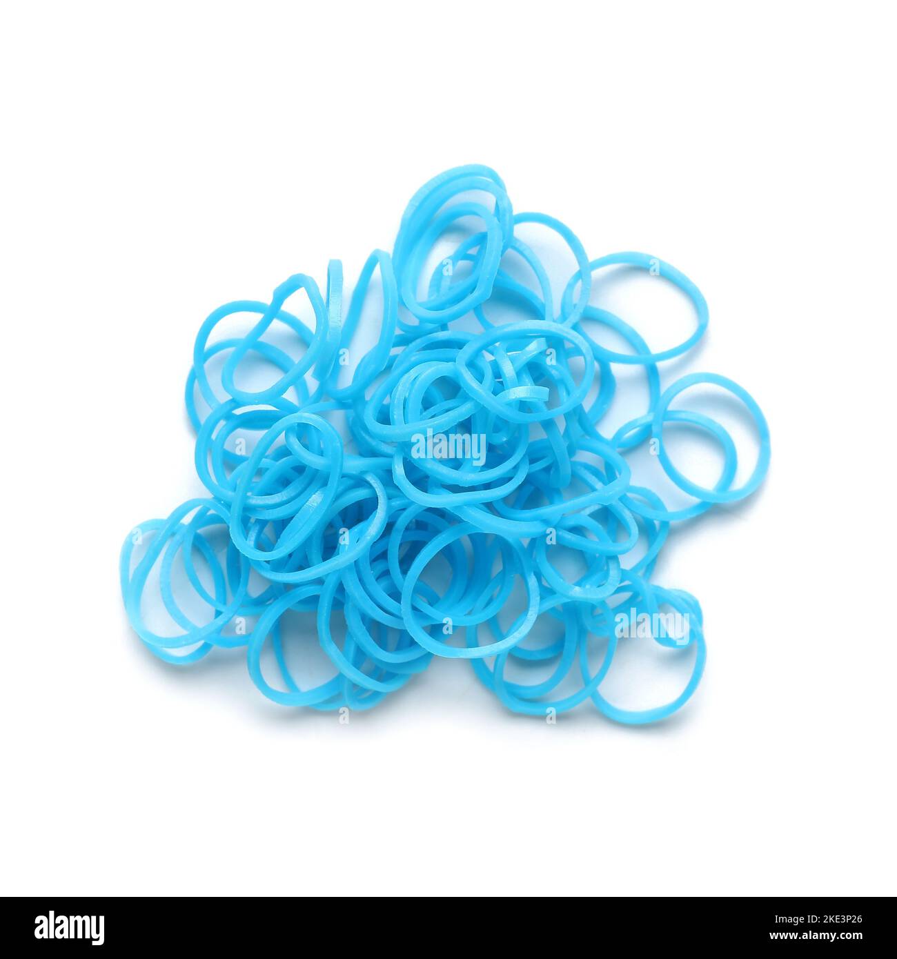 Heap of blue office rubber bands isolated on white background Stock ...