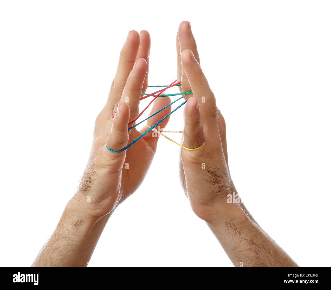 Man with rubber bands on white background Stock Photo - Alamy