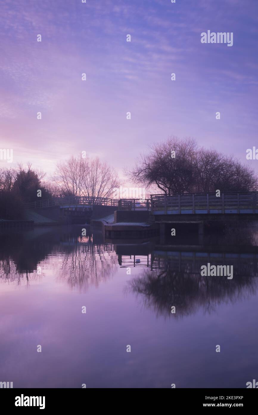 HDR picture of 2 bridges on the grand union canal Leicester line in a ...
