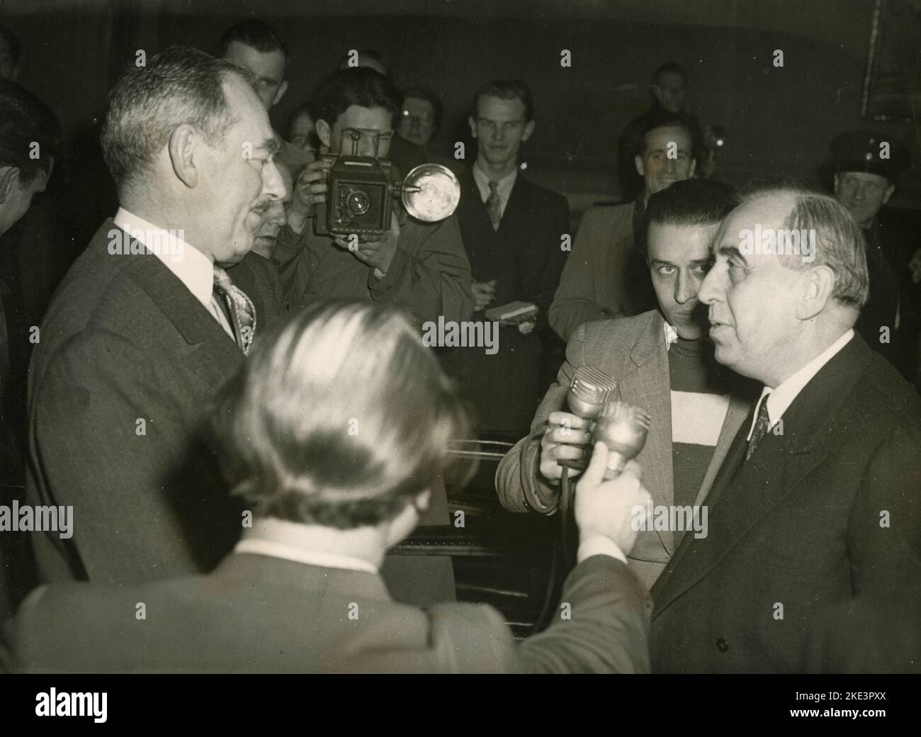Mayor of West Berlin Ernst Reuter (right) welcomes US Secretary of ...