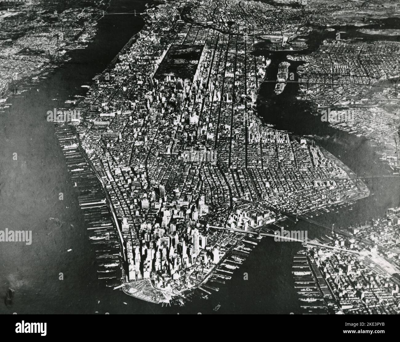 Aerial view of Lower Manhattan, New York City, USA 1970s Stock Photo ...