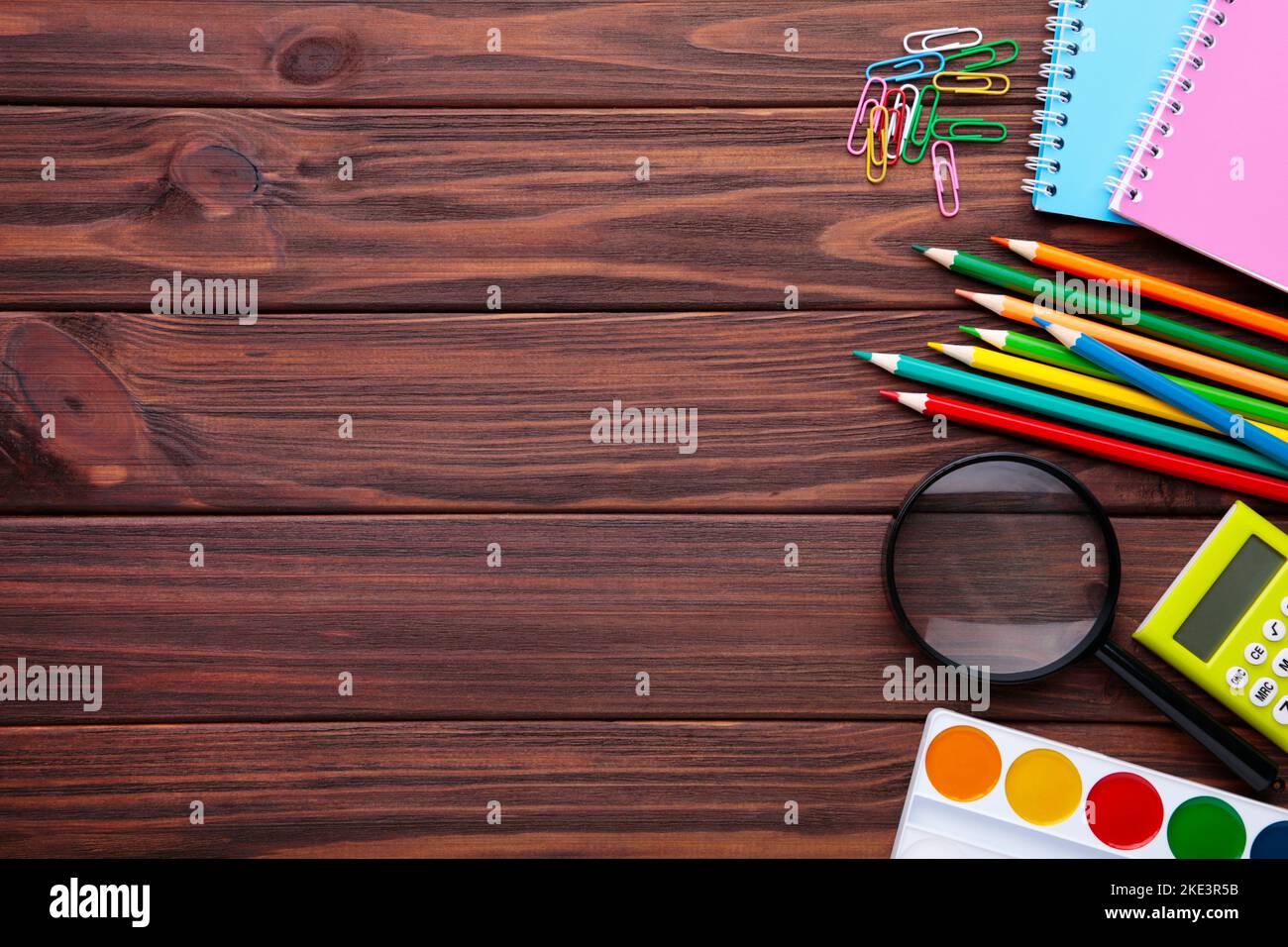 Back to school concept on brown background with copy space Stock Photo ...