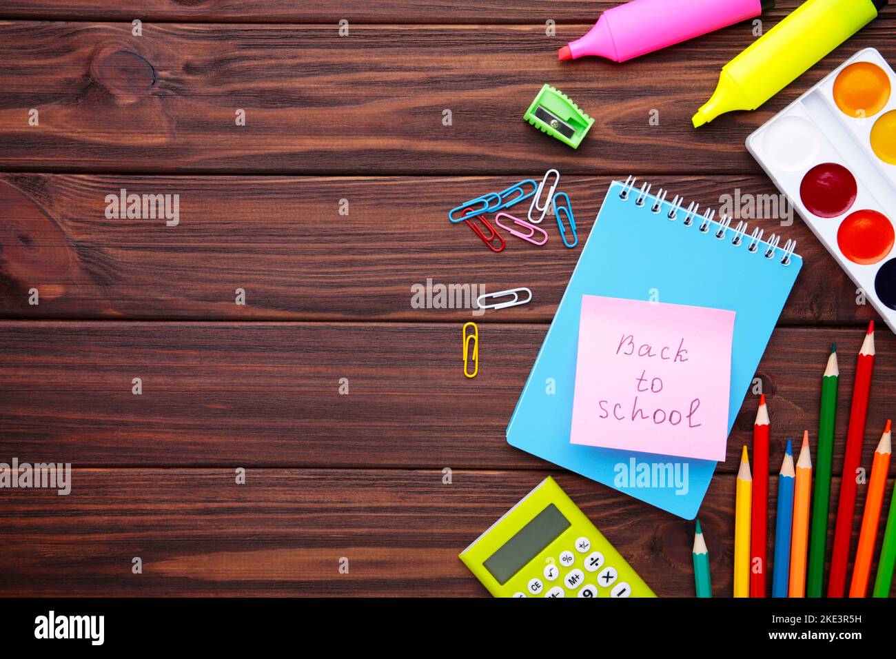 Back to school concept on brown background with copy space Stock Photo ...