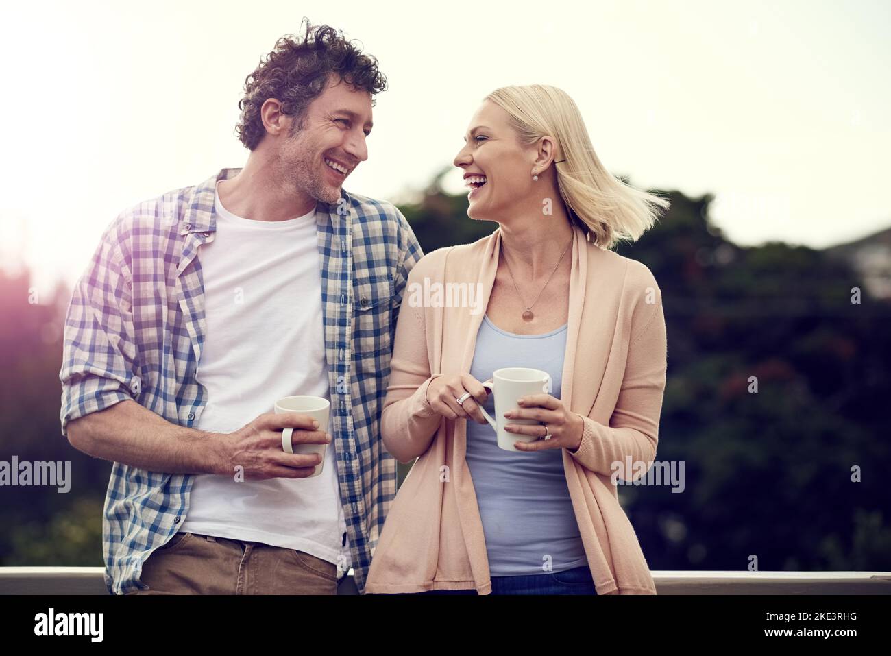 Ending their weekend on a high note. a happy couple drinking coffee on ...