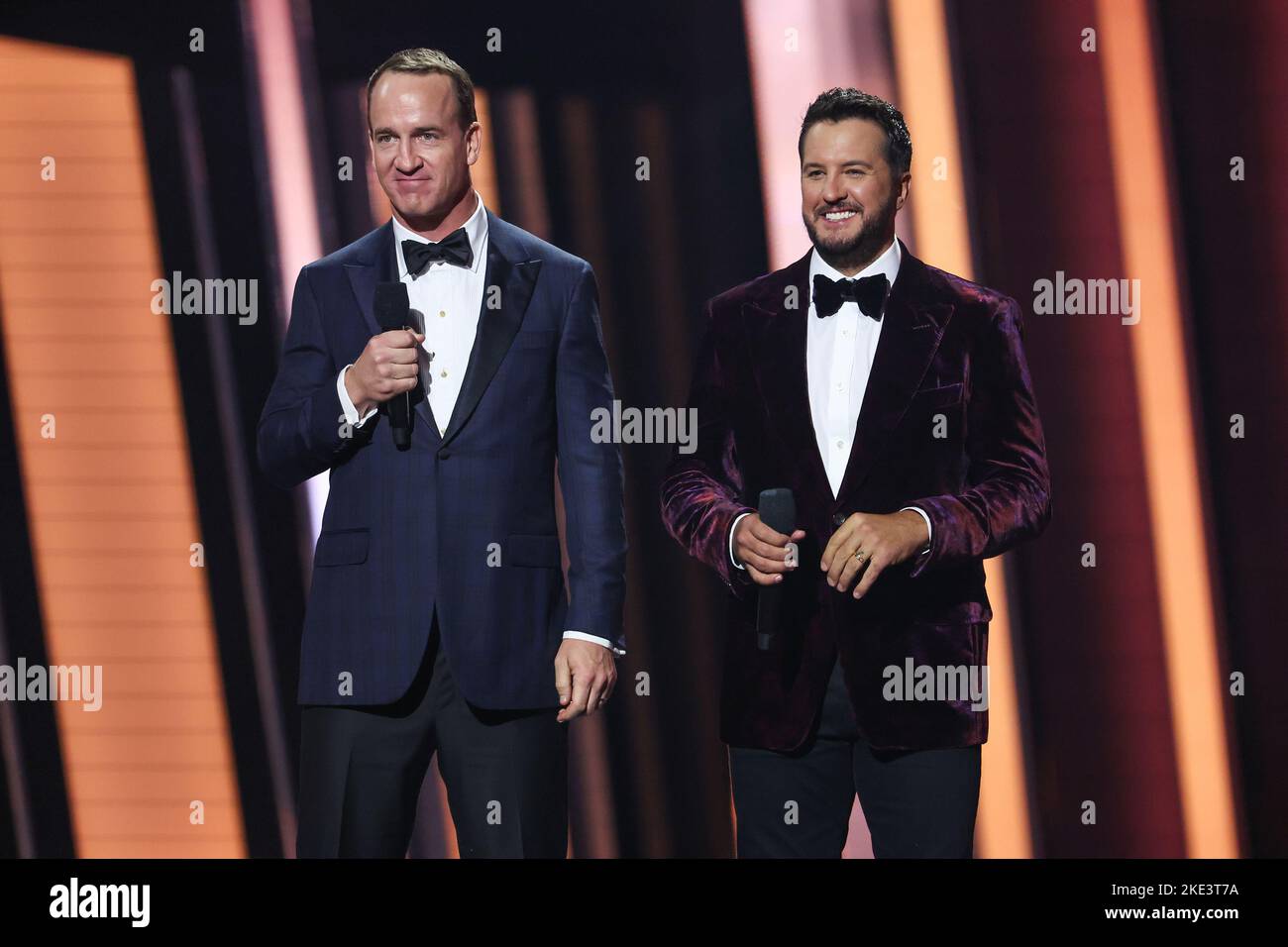 Peyton Manning and Luke Bryan onstage at the 56th Annual Country Music ...