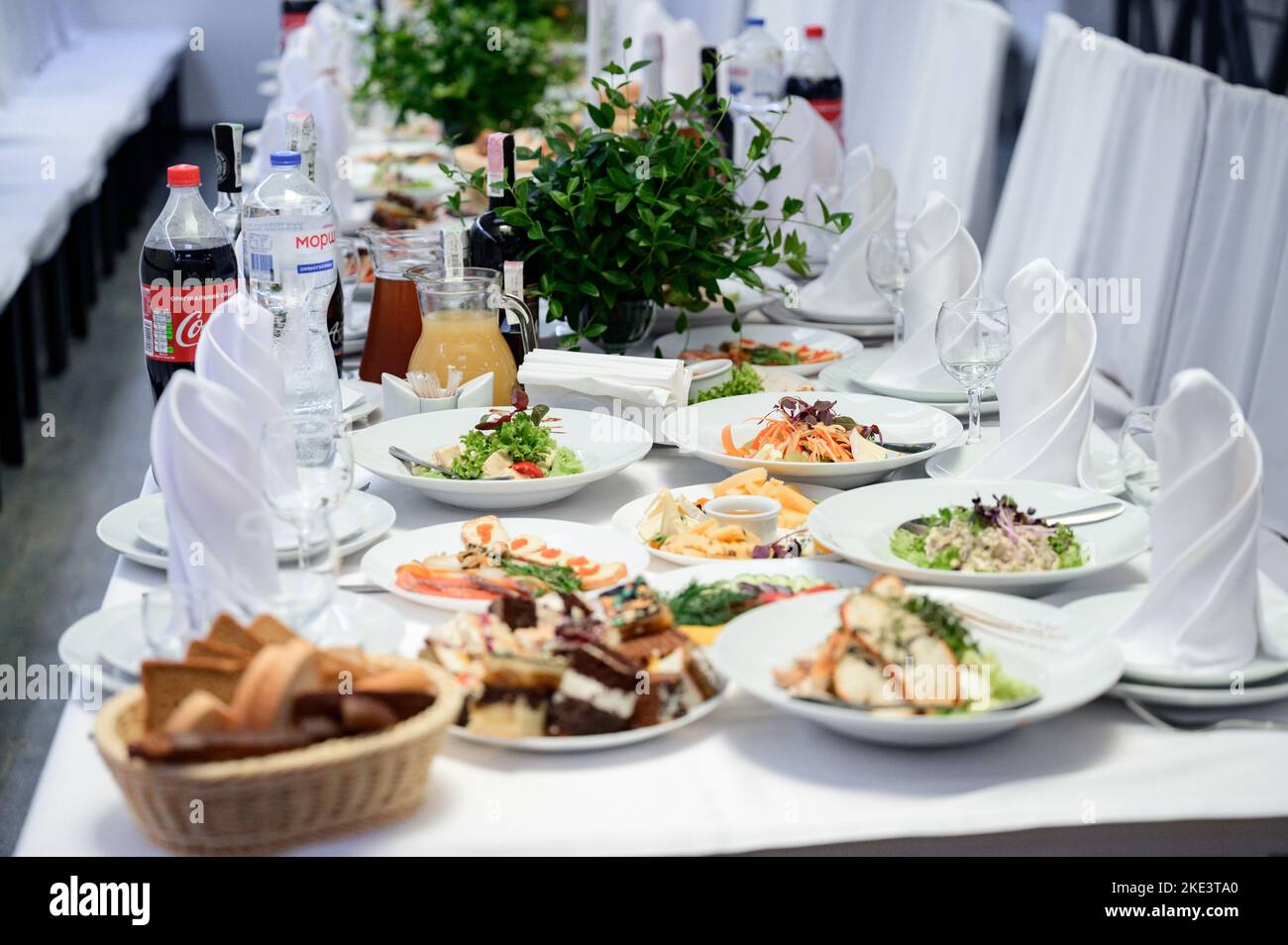 Top view of buffet table with assortment of healthy hearty food ...
