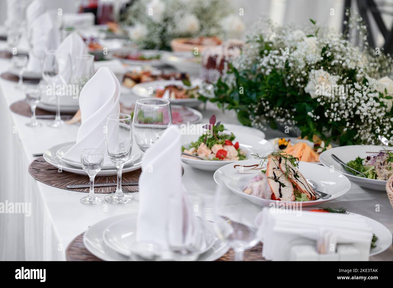 Top view of buffet table with assortment of healthy hearty food ...