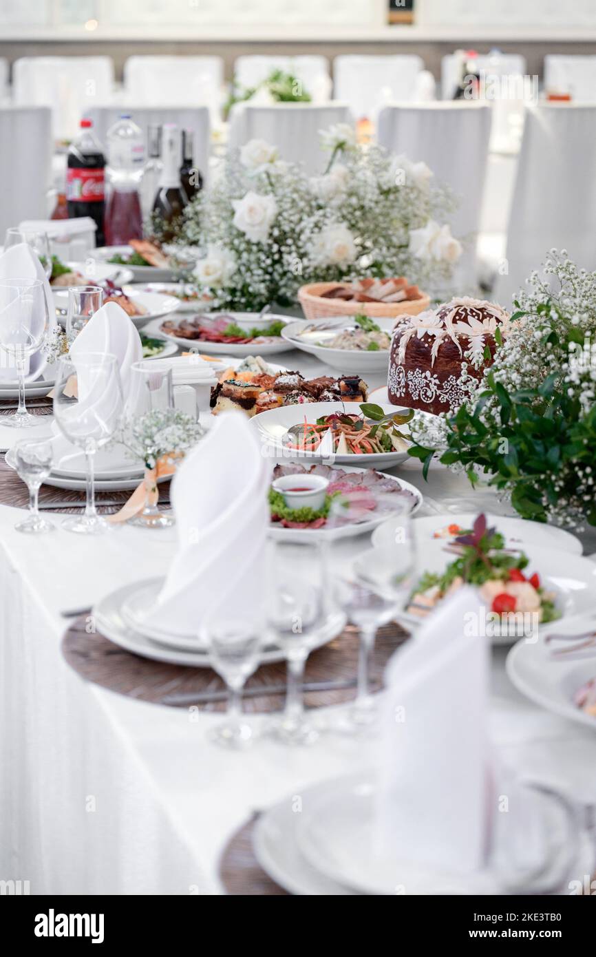 Top view of buffet table with assortment of healthy hearty food ...