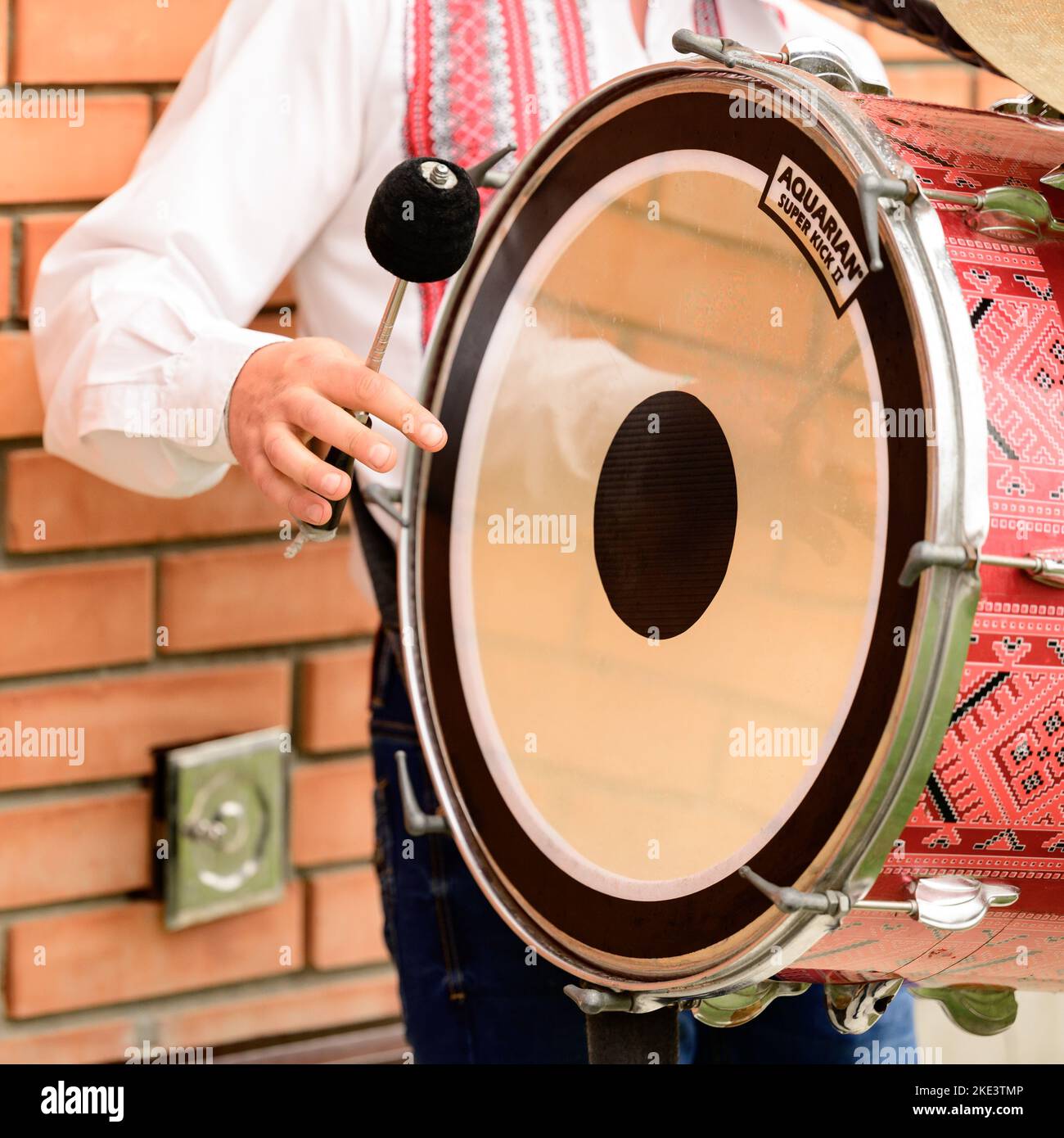 Musical instruments at a wedding close-up, music beats a tambourine ...