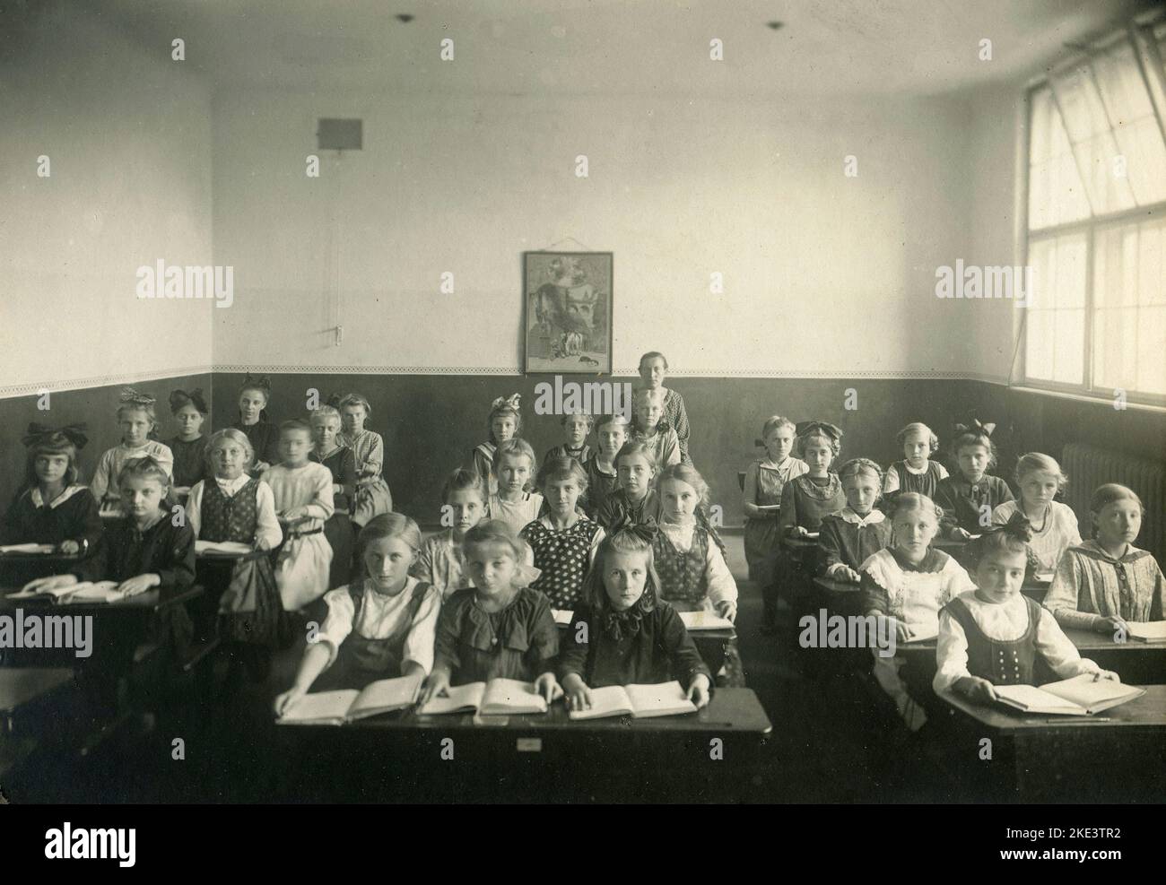 School photo of the girls in the classroom, Germany 1910s Stock Photo ...