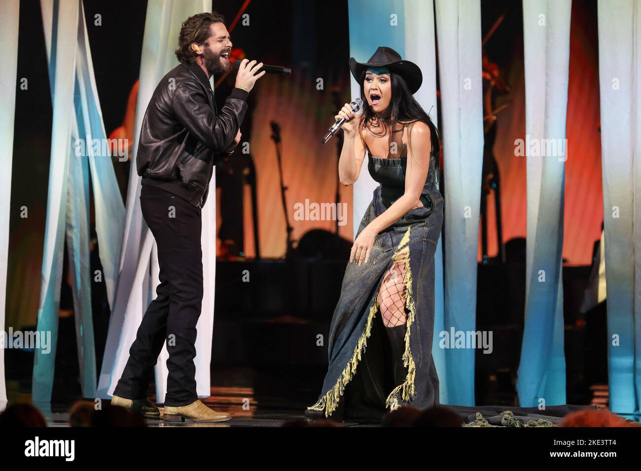 Thomas Rhett and Katy Perry onstage at the 56th Annual Country Music ...