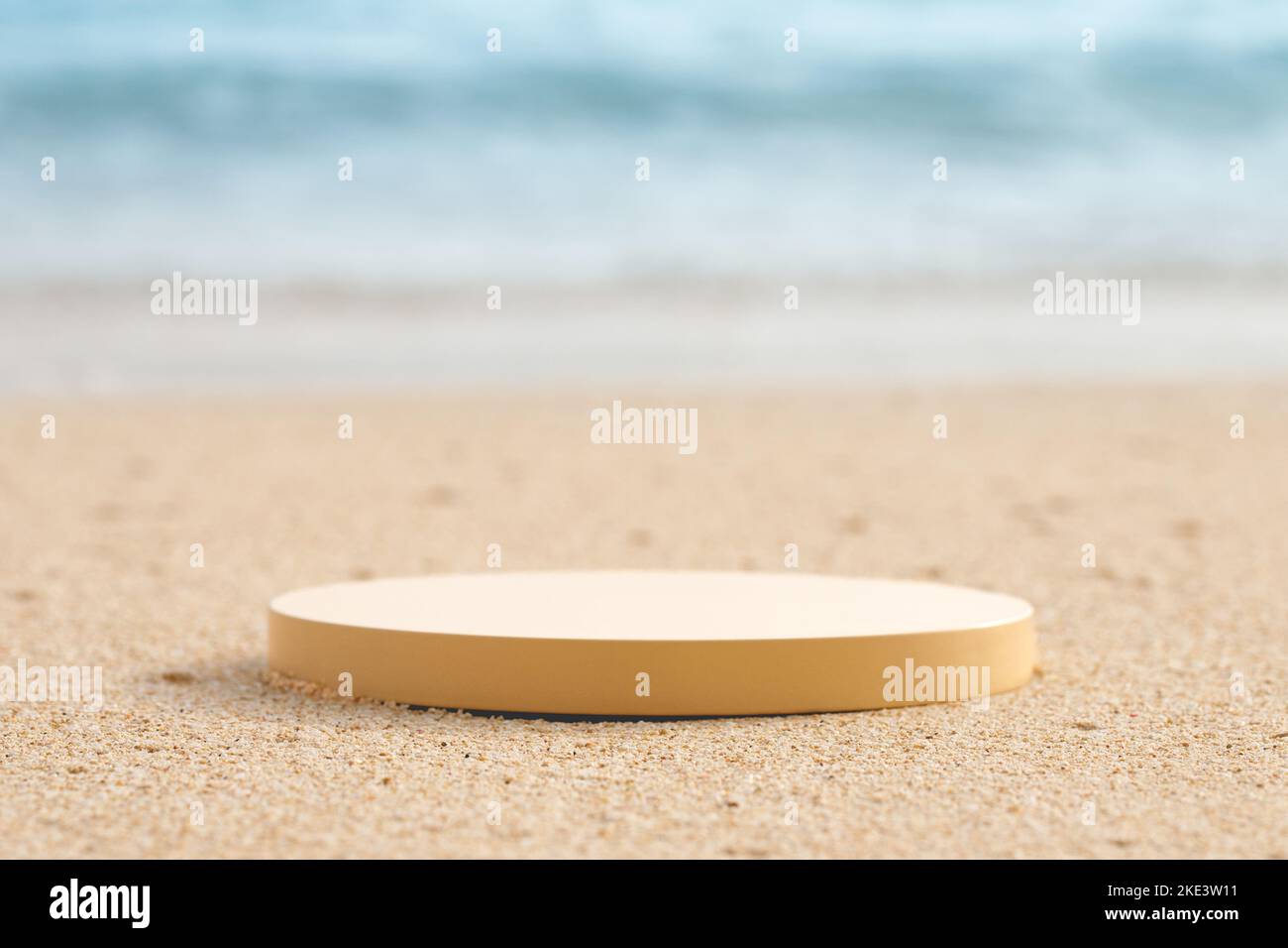 Empty round beige platform podium on the beach sand Stock Photo - Alamy