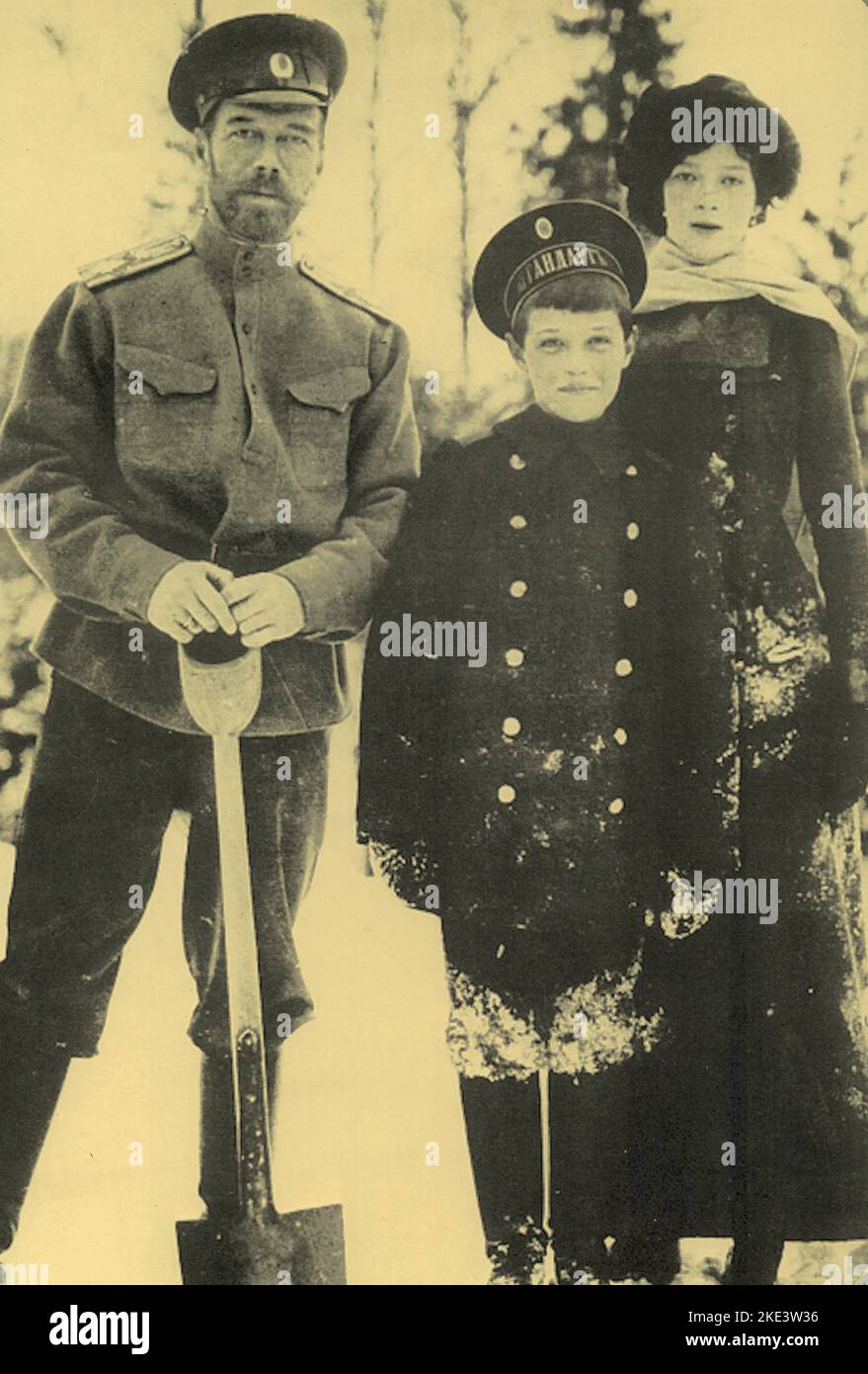Russian Czar Nicholas II and his children Tatiana and Alexei, Russia ...