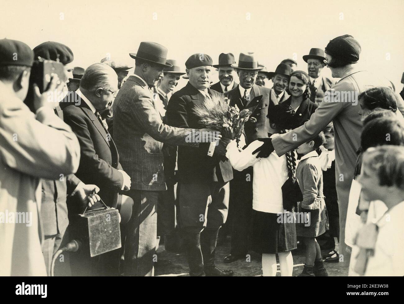 Italian dictator Benito Mussolini visiting the held reclaimed of ...