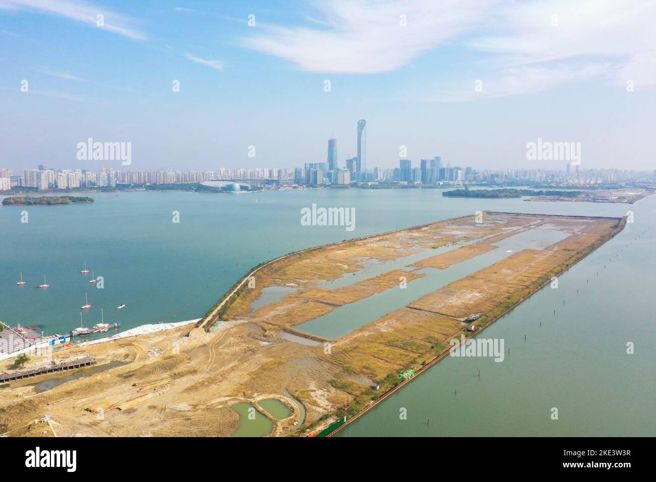 Aerial photos show Jinji Lake Tunnel under the construction in Suzhou ...