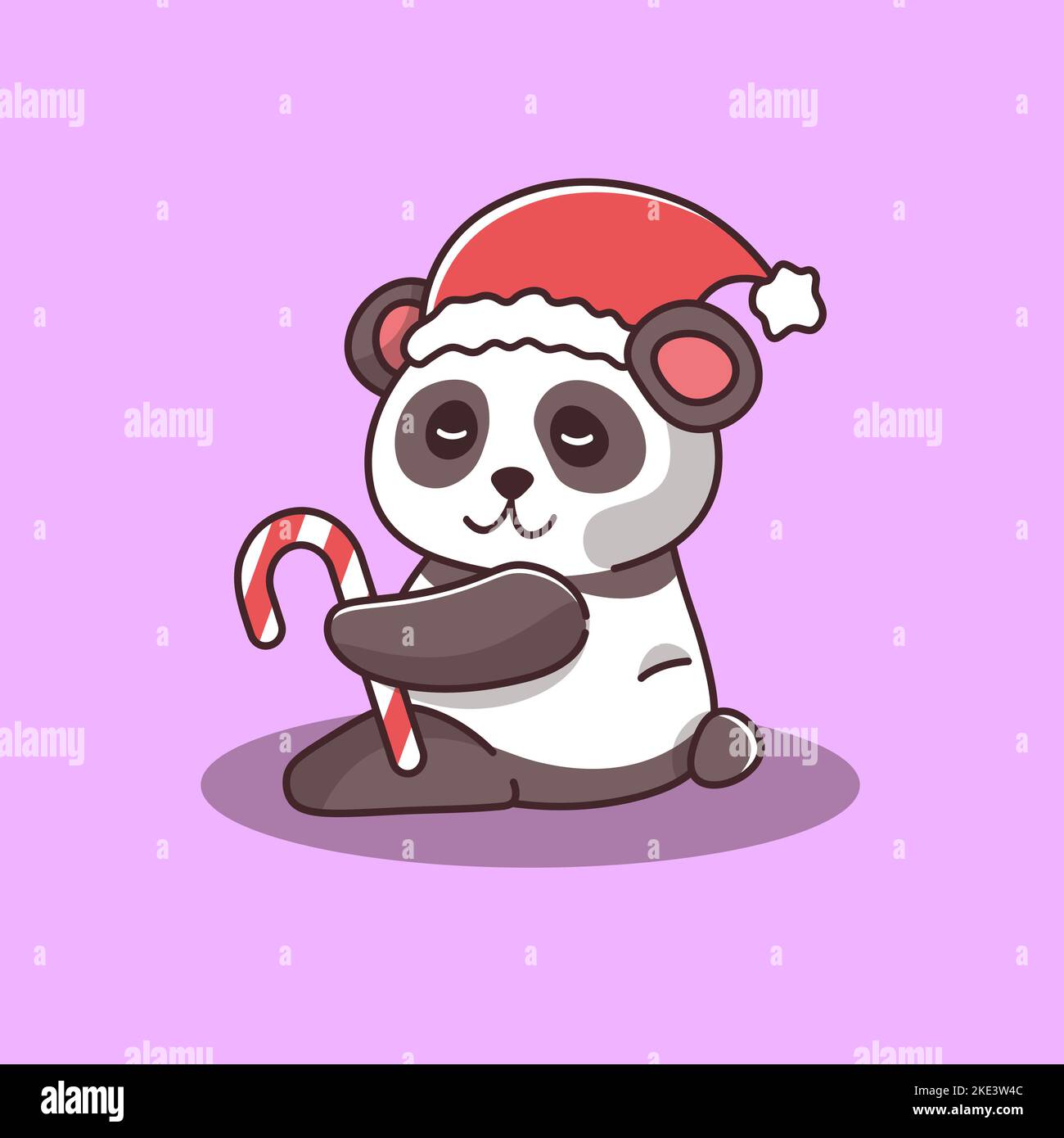 cute panda wearing santa hat holding christmas lollipop new year ...