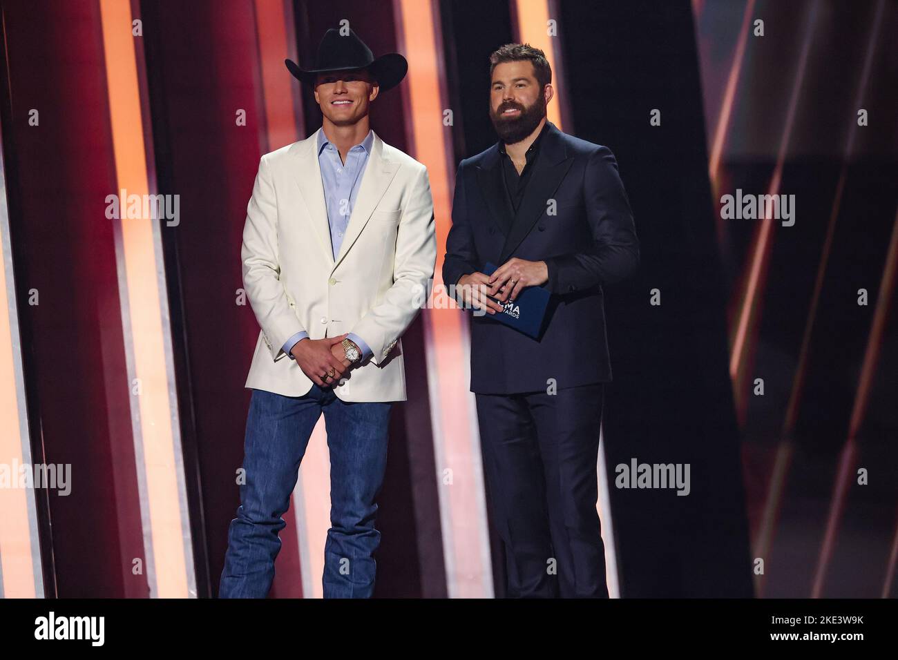 Parker McCollum and Jordan Davis onstage at the 56th Annual Country ...