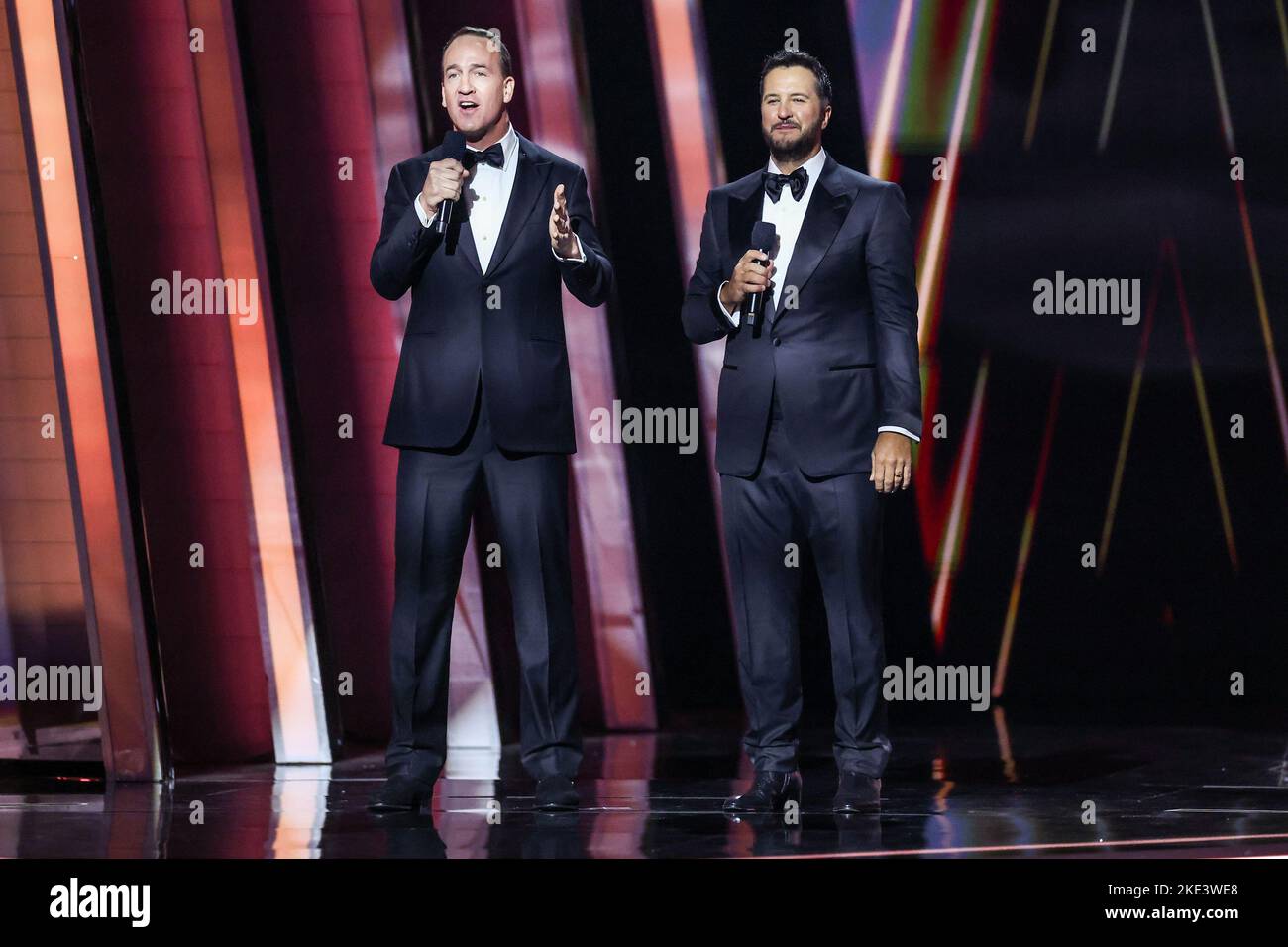 Peyton Manning and Luke Bryan onstage at the 56th Annual Country Music ...