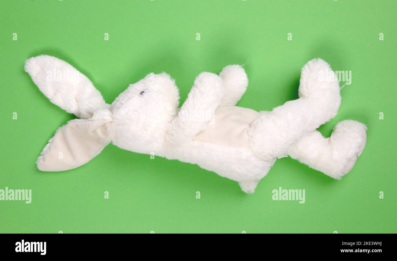 Rabbit toy, isolated on solid green background Stock Photo - Alamy
