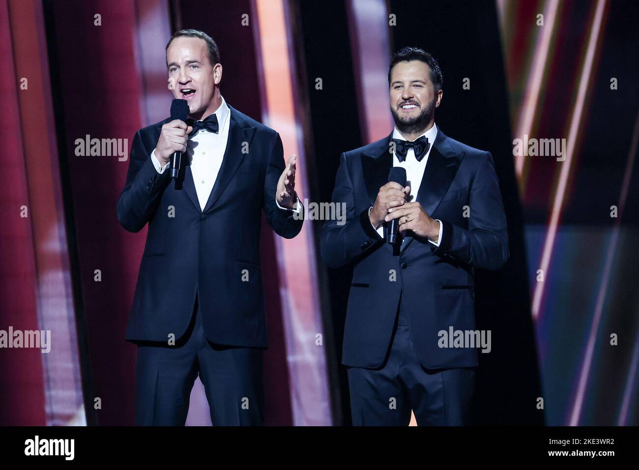 Peyton Manning and Luke Bryan onstage at the 56th Annual Country Music ...