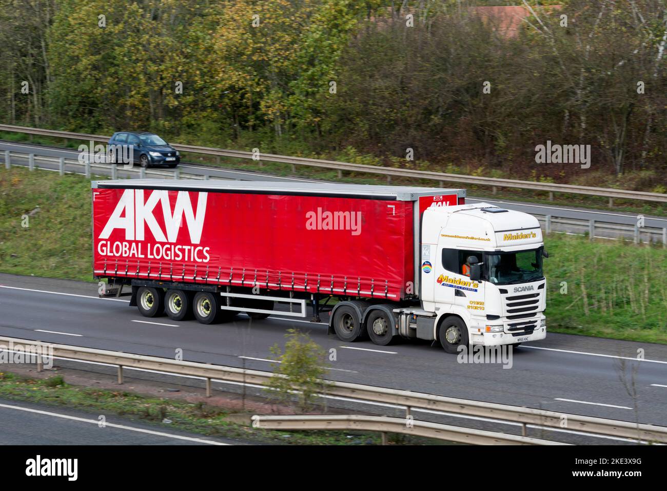 AKW Global Logistics lorry on the M40 motorway, Warwickshire, UK Stock ...