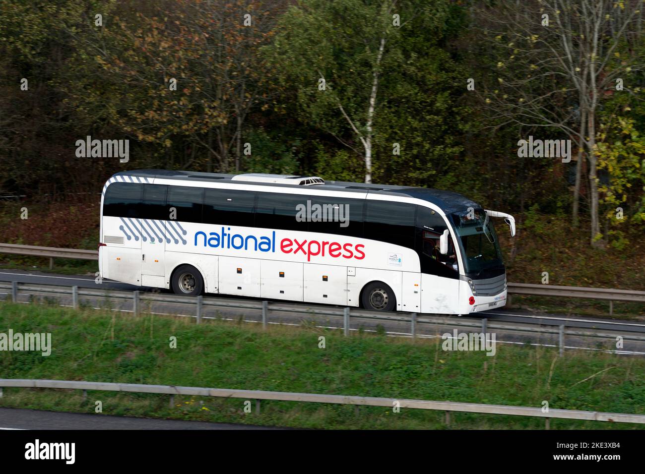 A National Express coach joining the M40 motorway at Junction 15 ...