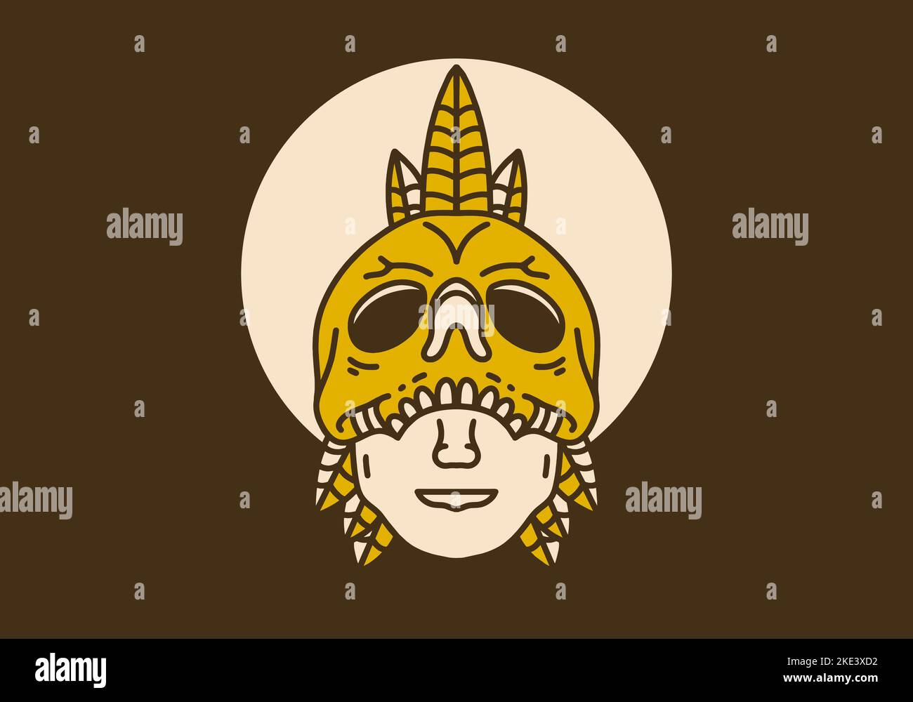 Vintage art illustration design of a man face hiding behind the skull ...