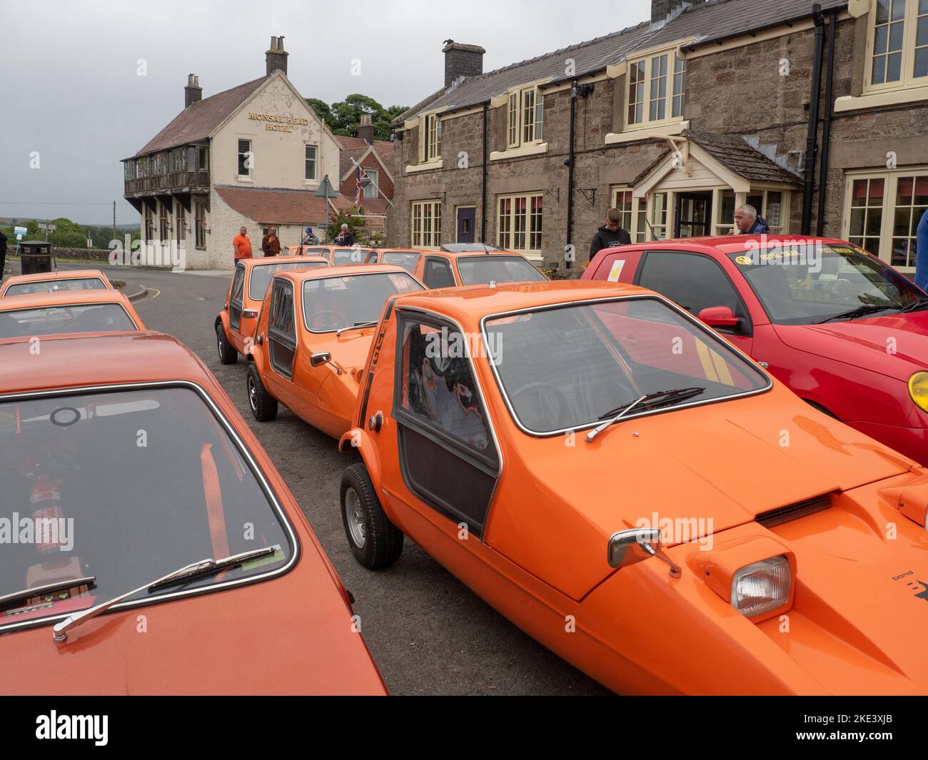 Bond Bug car meet at Monsal Head, Derbyshire, UK; car is a two seat ...