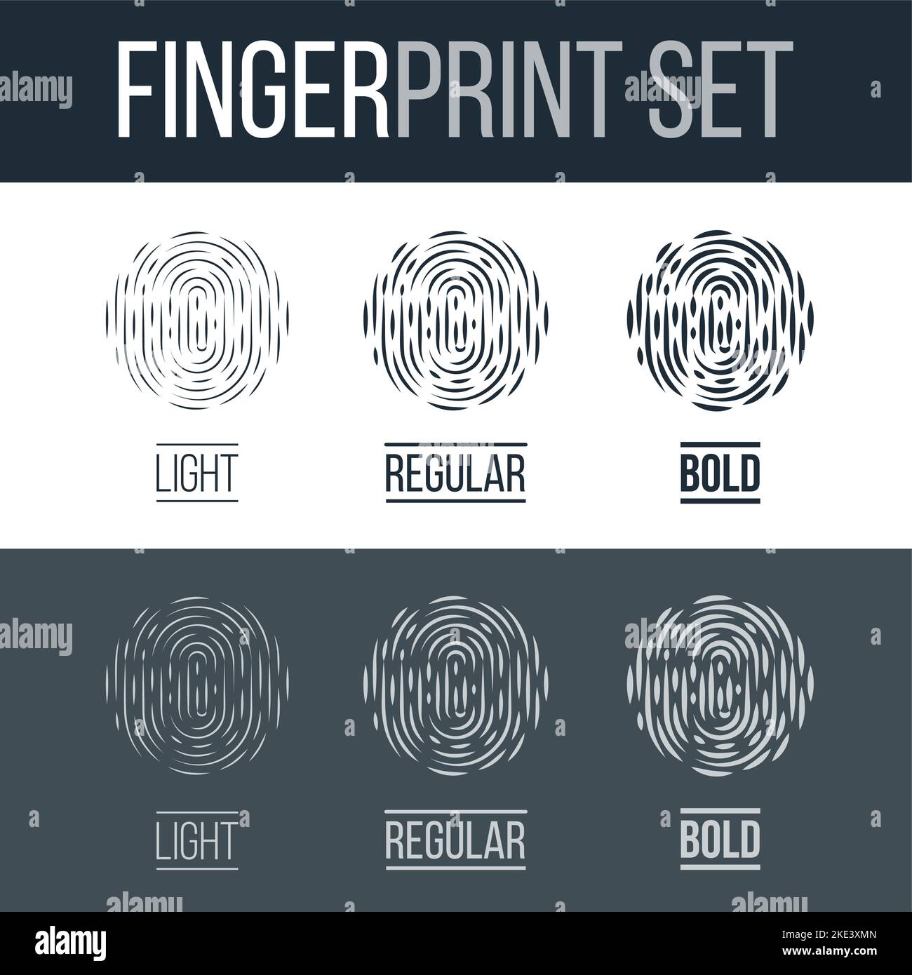 Abstract Biometric Fingerprint Icons Set, Sci-Fi Future Identification Authorization System on ...