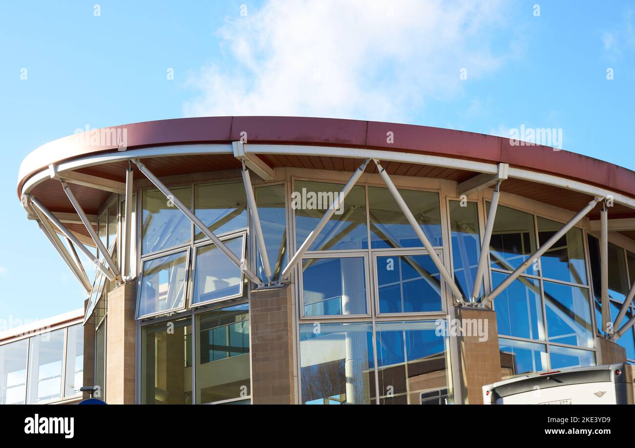 Modern glass bus station in Mansfield, Nottinghmshire, UK Stock Photo ...