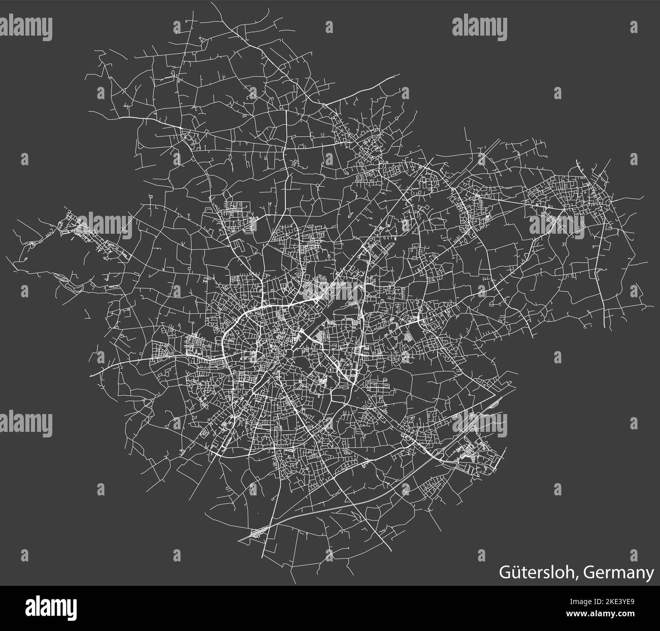 Detailed negative navigation white lines urban street roads map of the ...