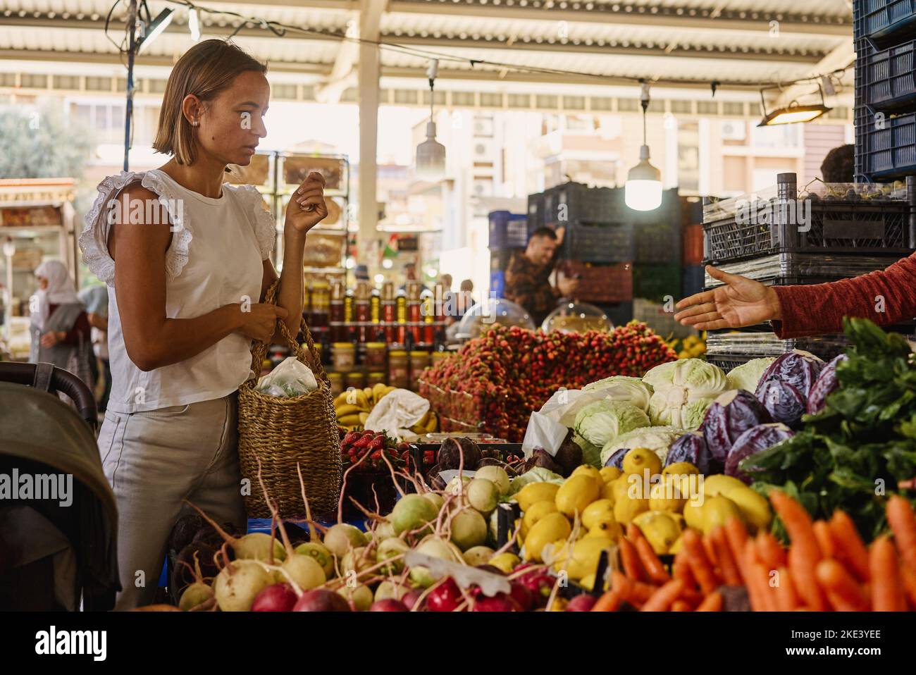 Fruit stall selling fresh local peaches or seftali in turkish hi-res ...