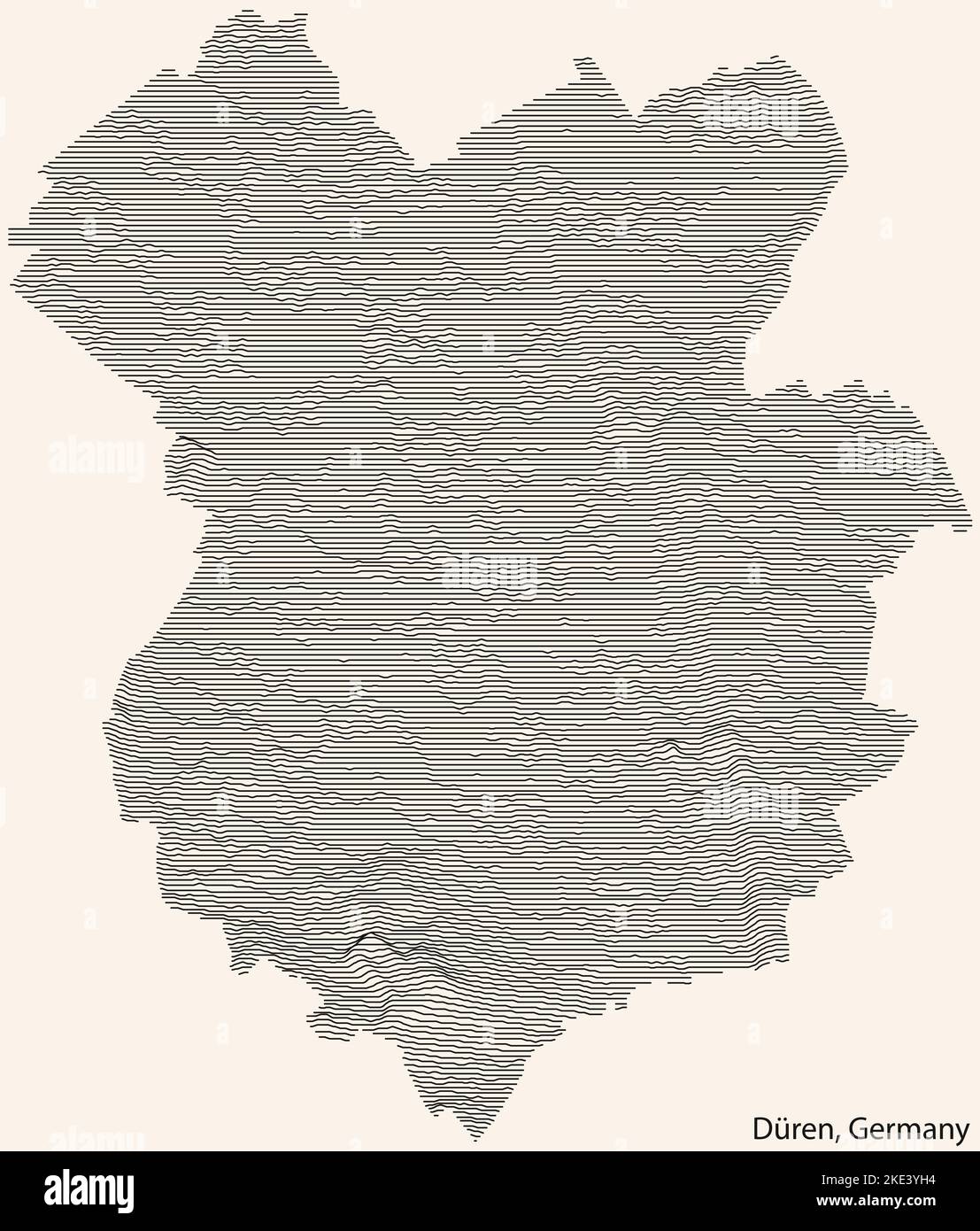 Topographic relief map of the city of DÜREN, GERMANY with black contour ...