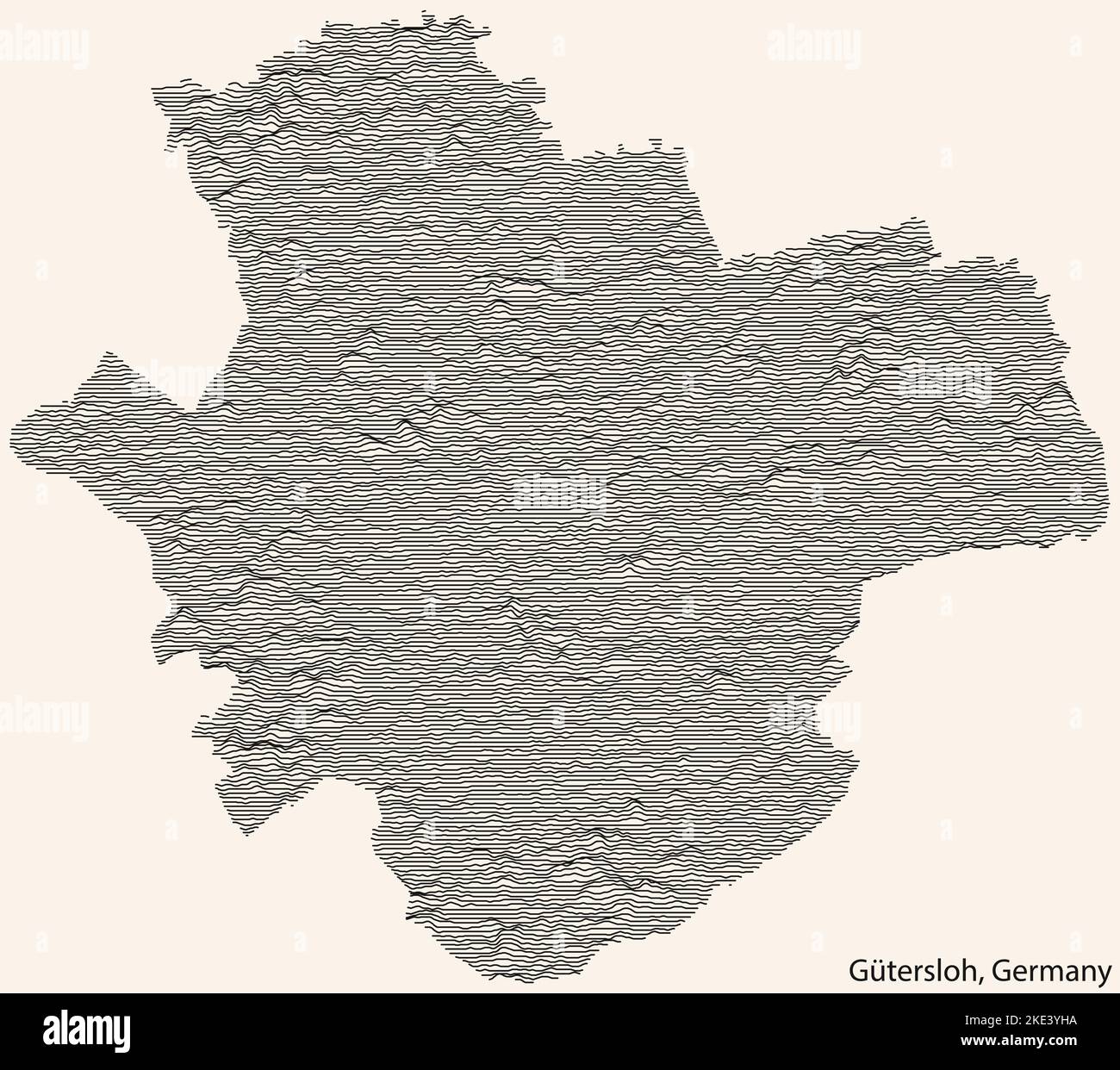 Topographic relief map of the city of GÜTERSLOH, GERMANY with black ...