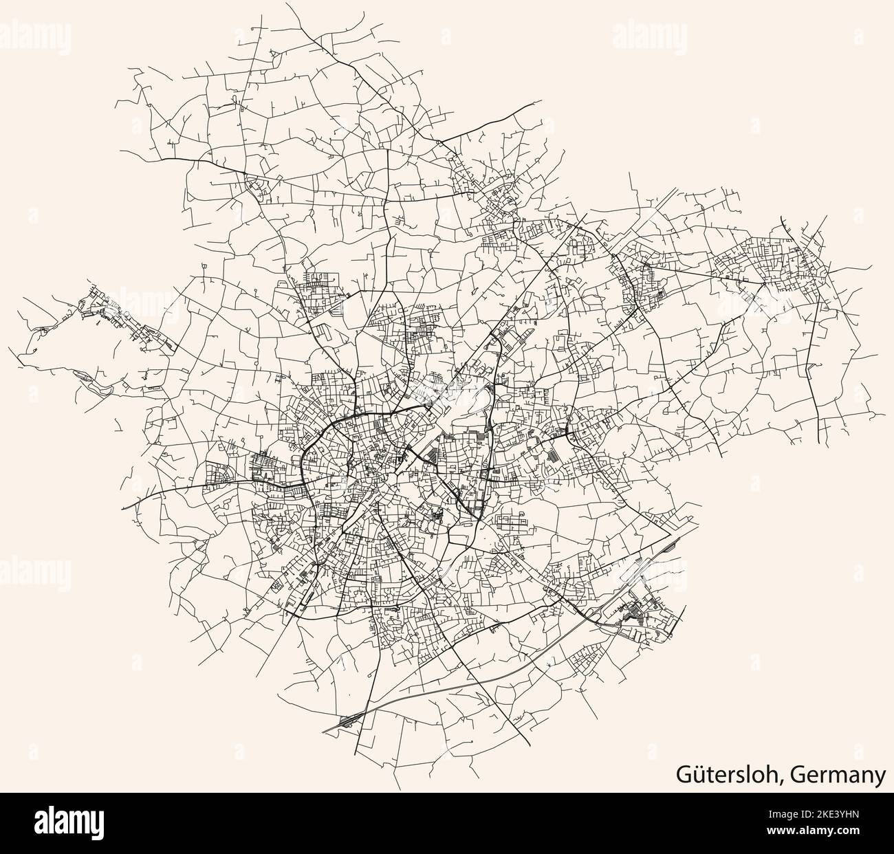 Detailed navigation black lines urban street roads map of the German ...