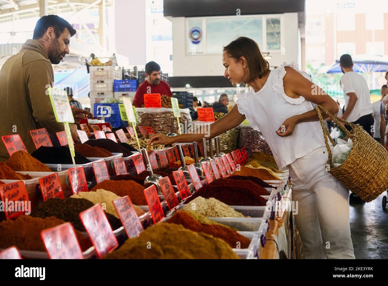 Fruit stall selling fresh local peaches or seftali in turkish hi-res ...