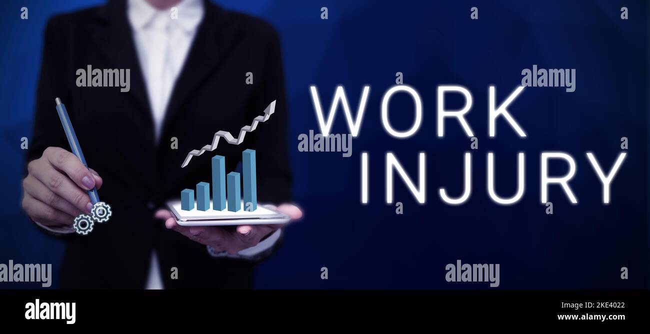 Text caption presenting Work Injury. Business showcase Accident in job ...