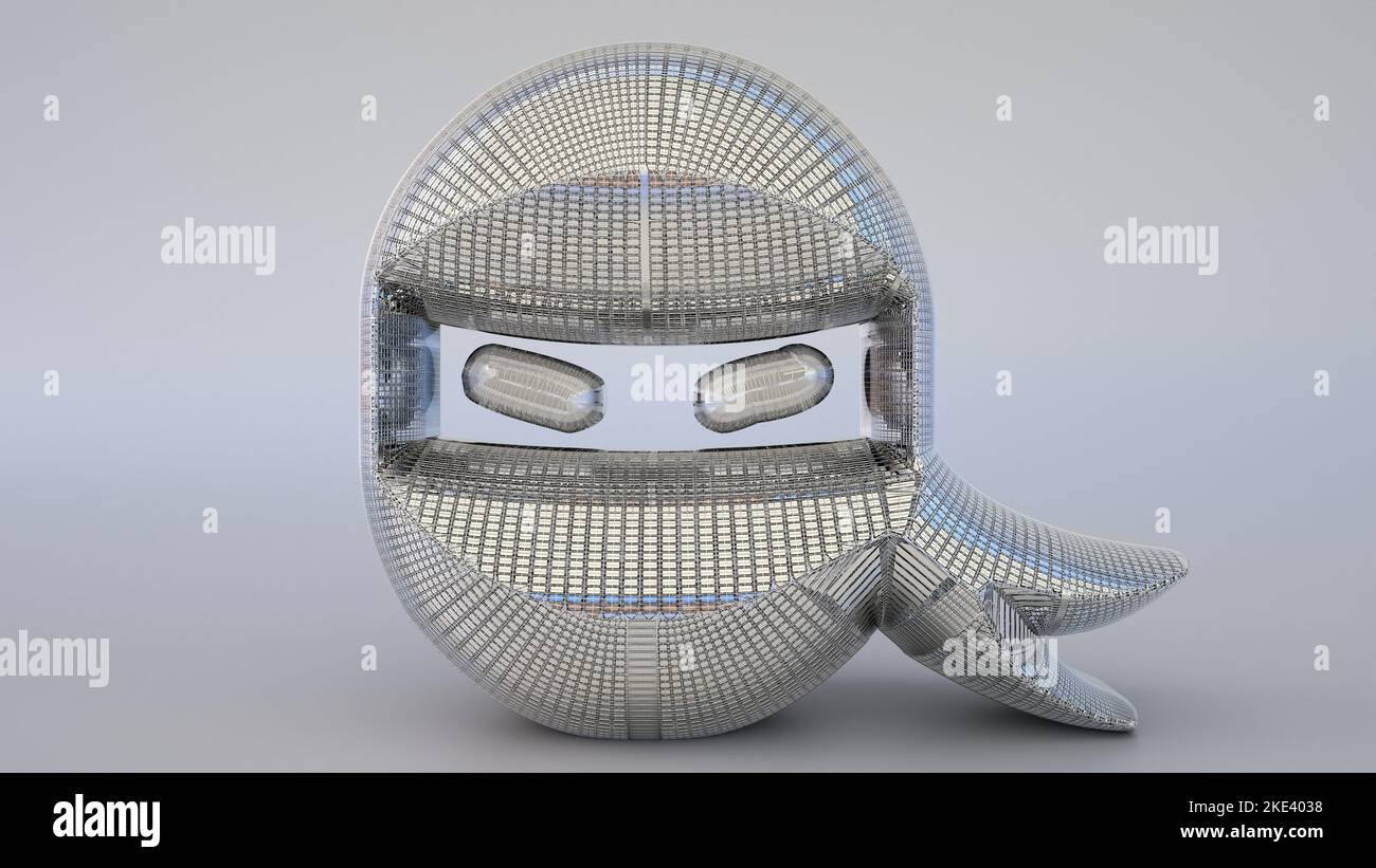 A highly reflective 3D Illustration of an object-artefact-art piece ...