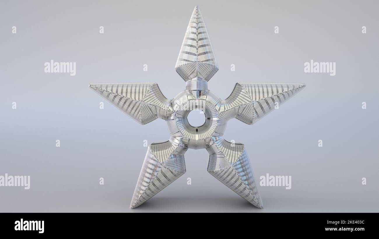 A highly reflective 3D Illustration of an object-artefact-art piece ...