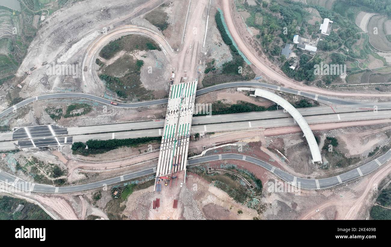 CHONGQING, CHINA - NOVEMBER 10, 2022 - Aerial photo shows the roadbed ...